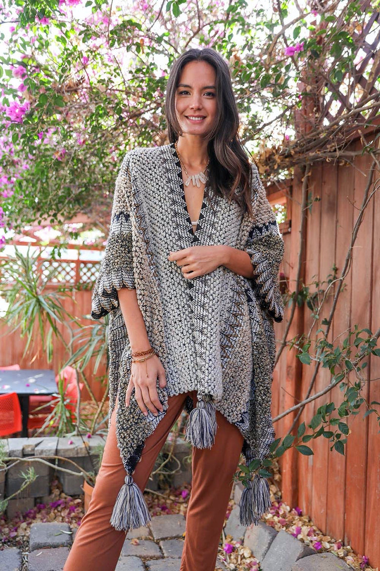 Crochet Patterned Ruana with Tassels - Leto Collection – Boho Clothing ...