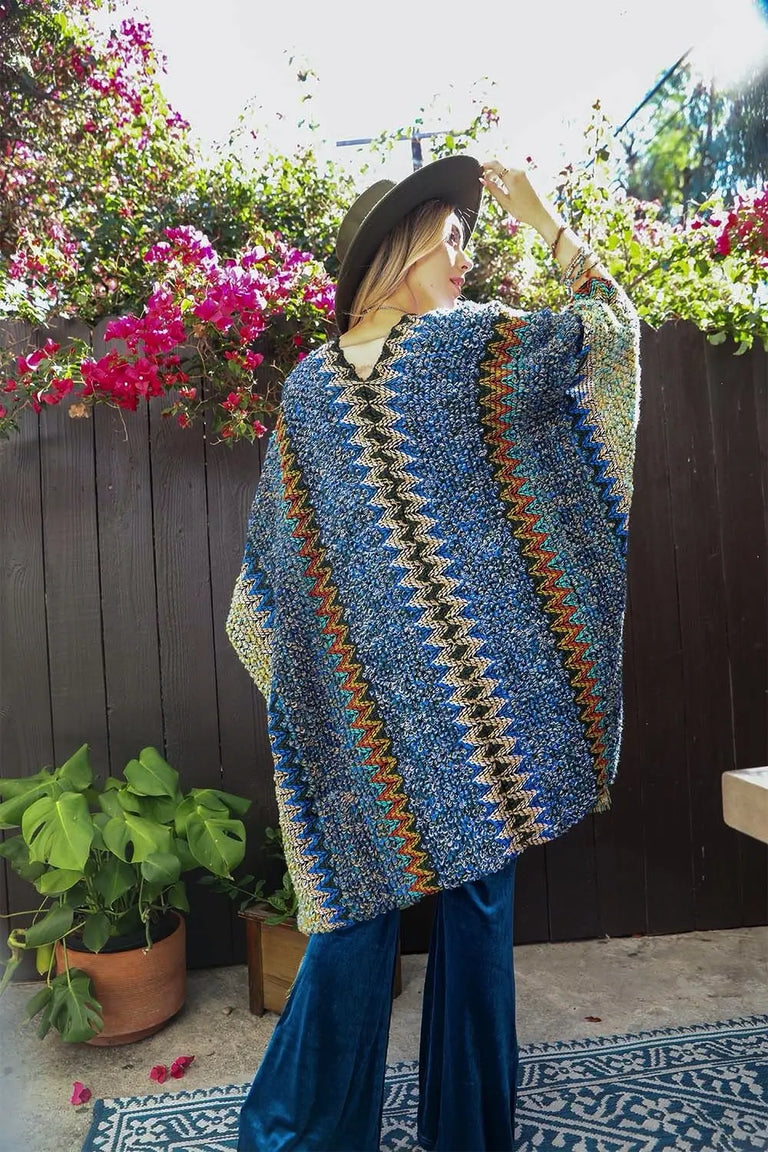 Crochet Patterned Ruana with Tassels - Leto Collection – leto-collection