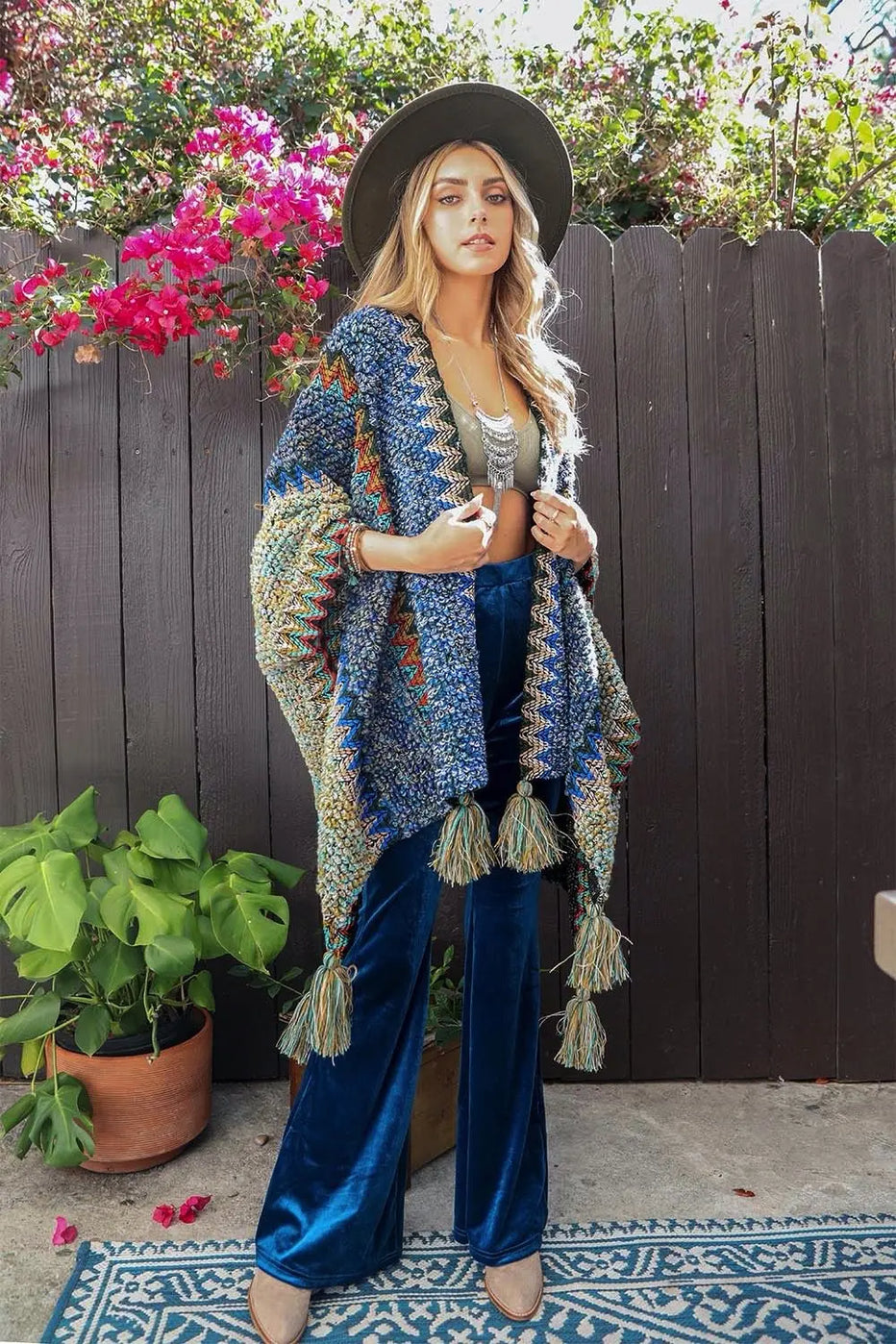 Crochet Patterned Ruana with Tassels - Leto Collection – Boho Clothing ...