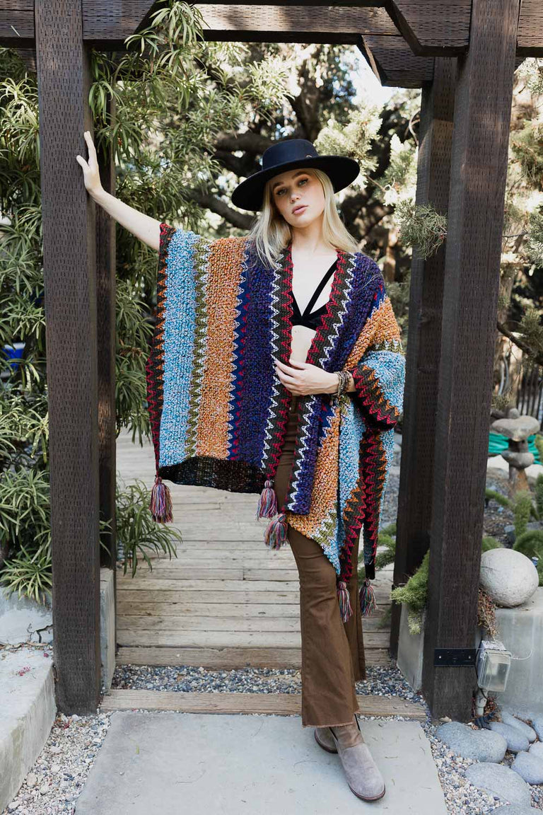 Crochet Patterned Ruana with Tassels - Leto Collection – Boho Clothing ...